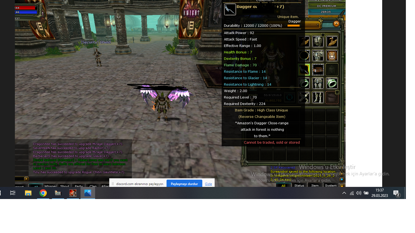 Knight Online Zero 80 lwl 7 FLAME SHARD dc premium 28 gün
