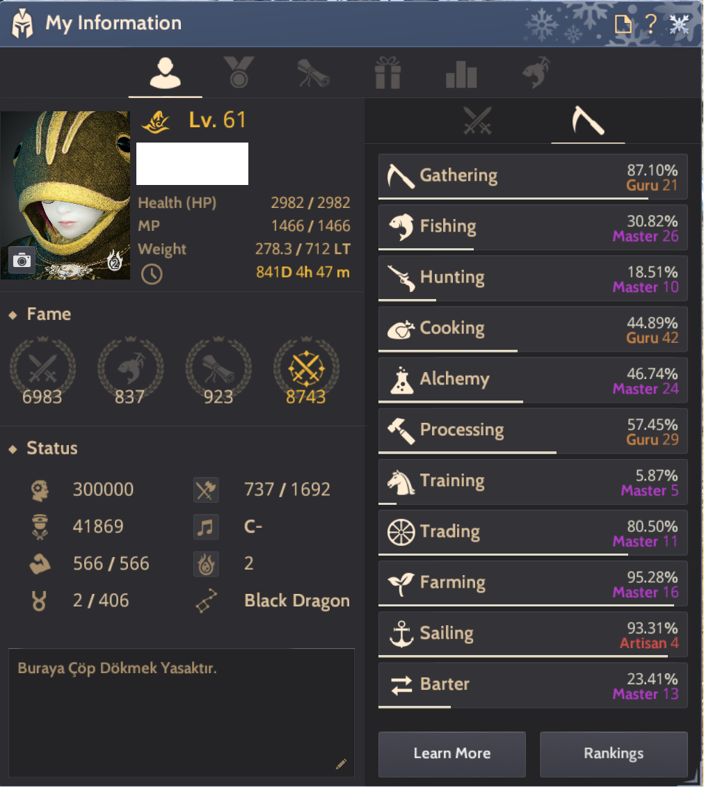 Black Desert Online Türkiye/MENA Bölgesi Full Life Skill ve Gear&apos