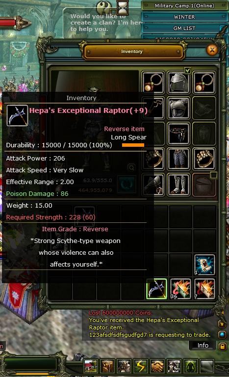 Knight PVP KO4FUN Winter hepa's exp raptor rebirth 9 (206 ap)