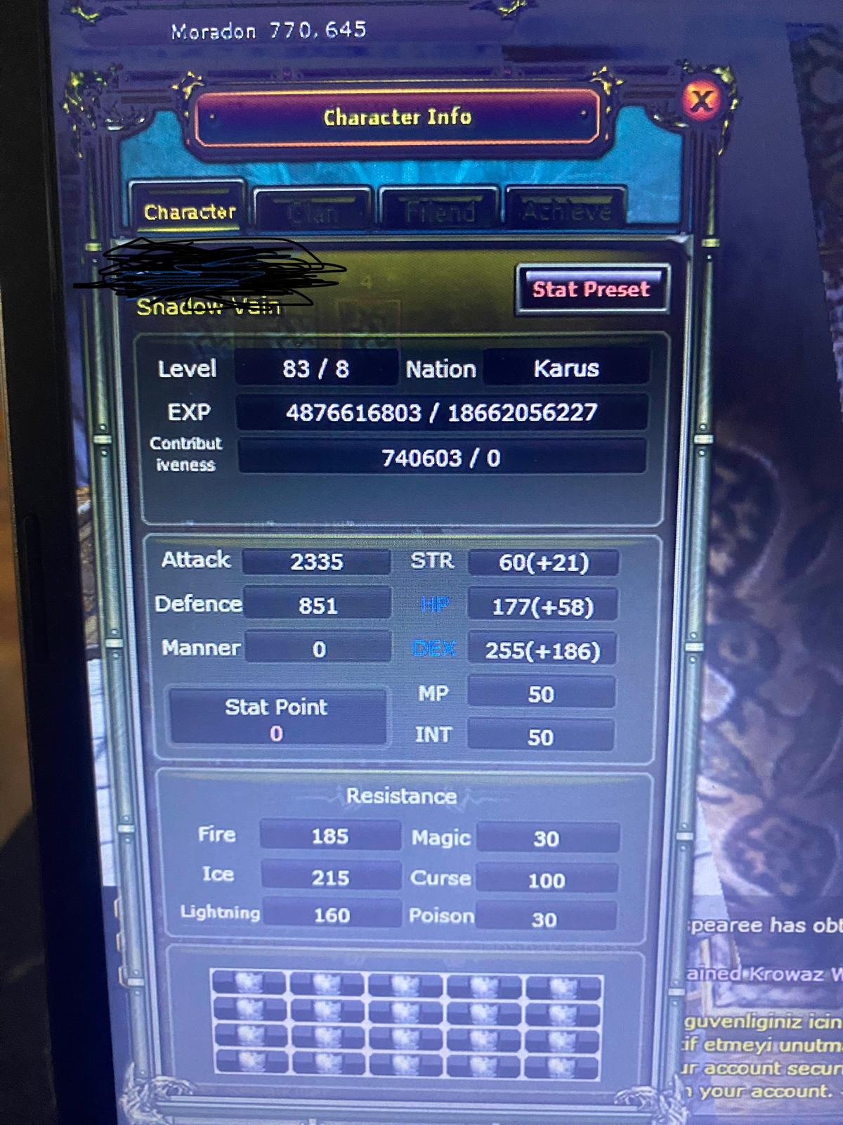 Knight Online Dryads 83/8 Full item açıklama oku