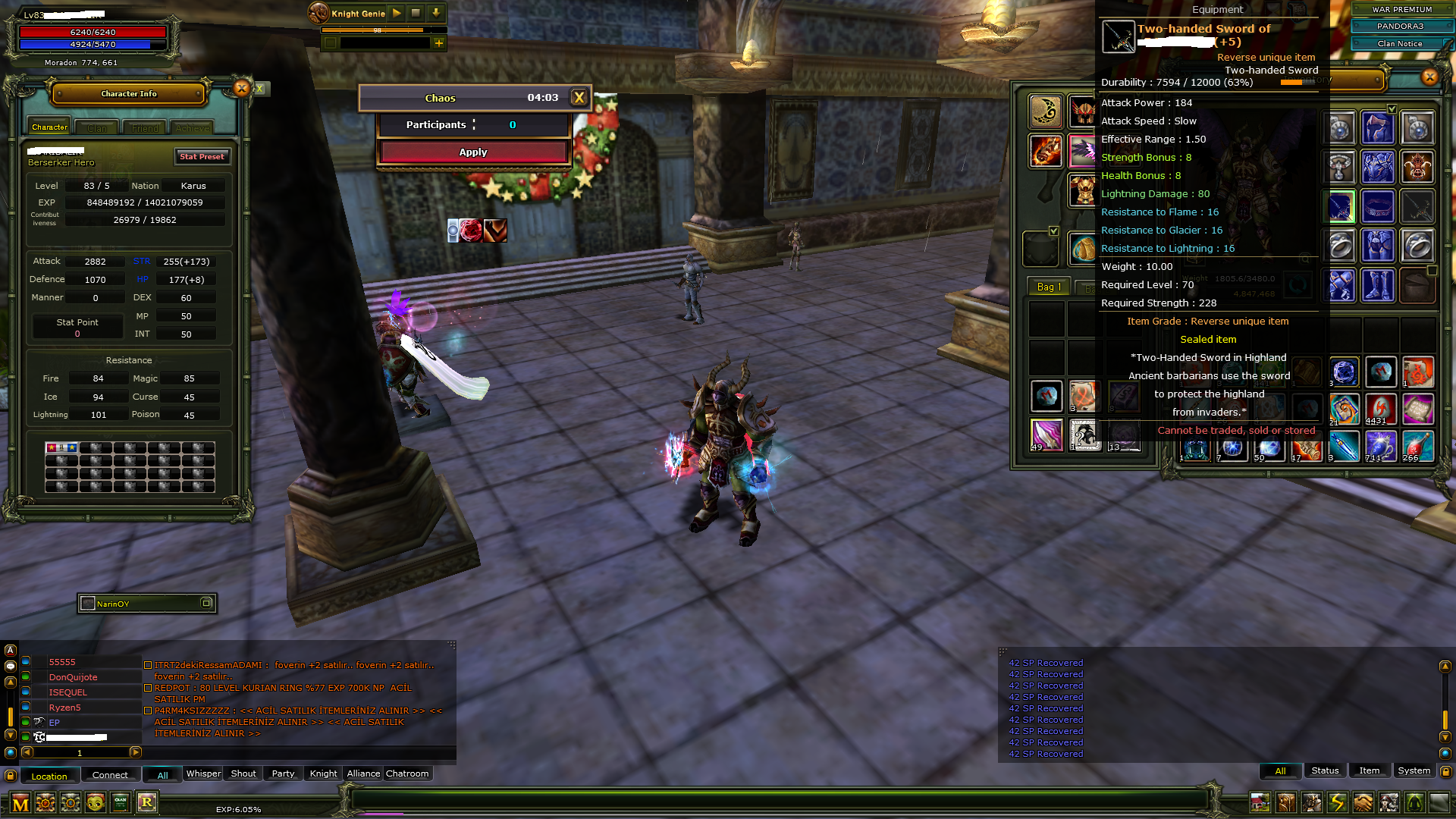 Knight Online Pandora REB 5 MS'Lİ 83/5 KARUS WARRİOR