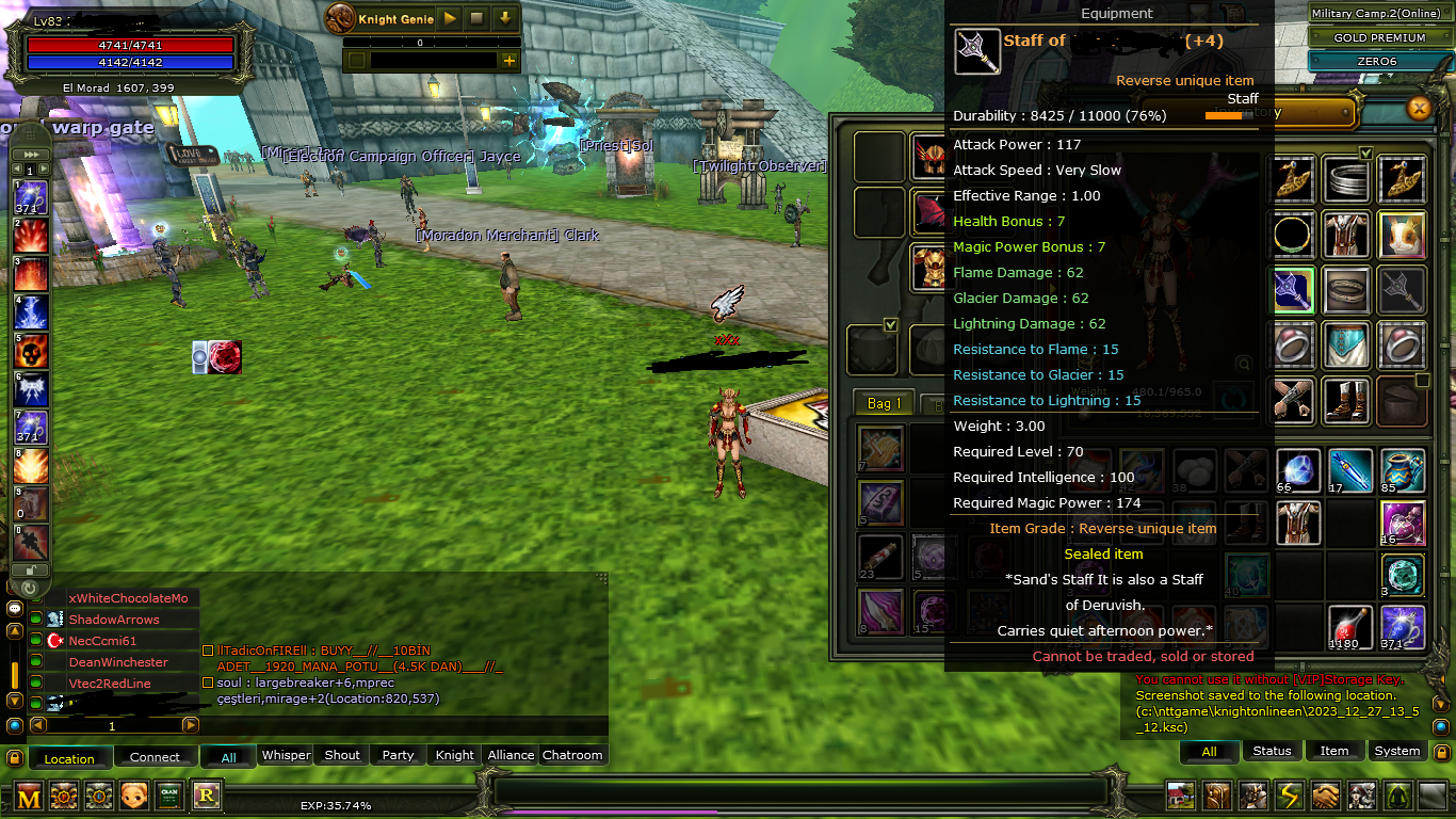 Knight Online Zero 83 Level REV 4 Quest Staff , 1.3m np reb 2 mage