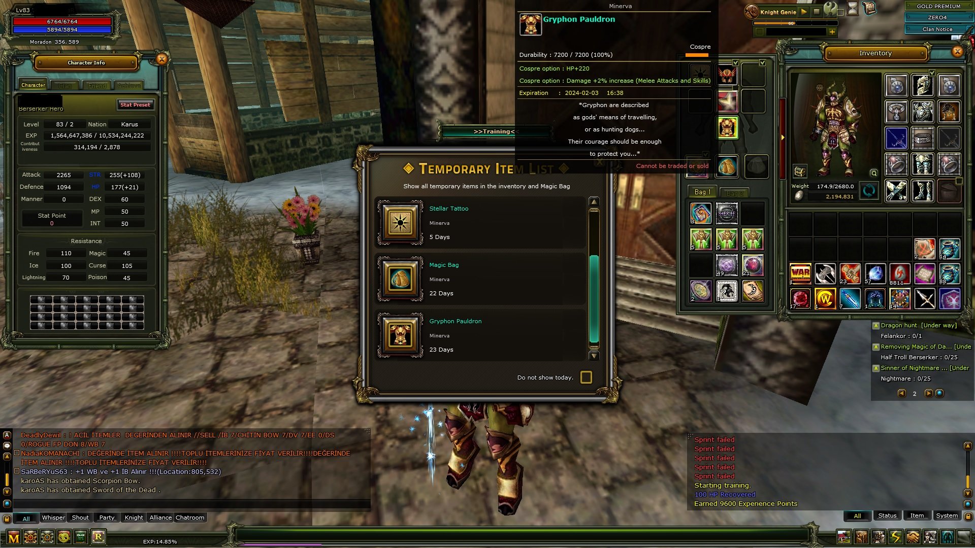 Knight Online Zero 83/2 Karus Wariror 3 Reb Quest Ms