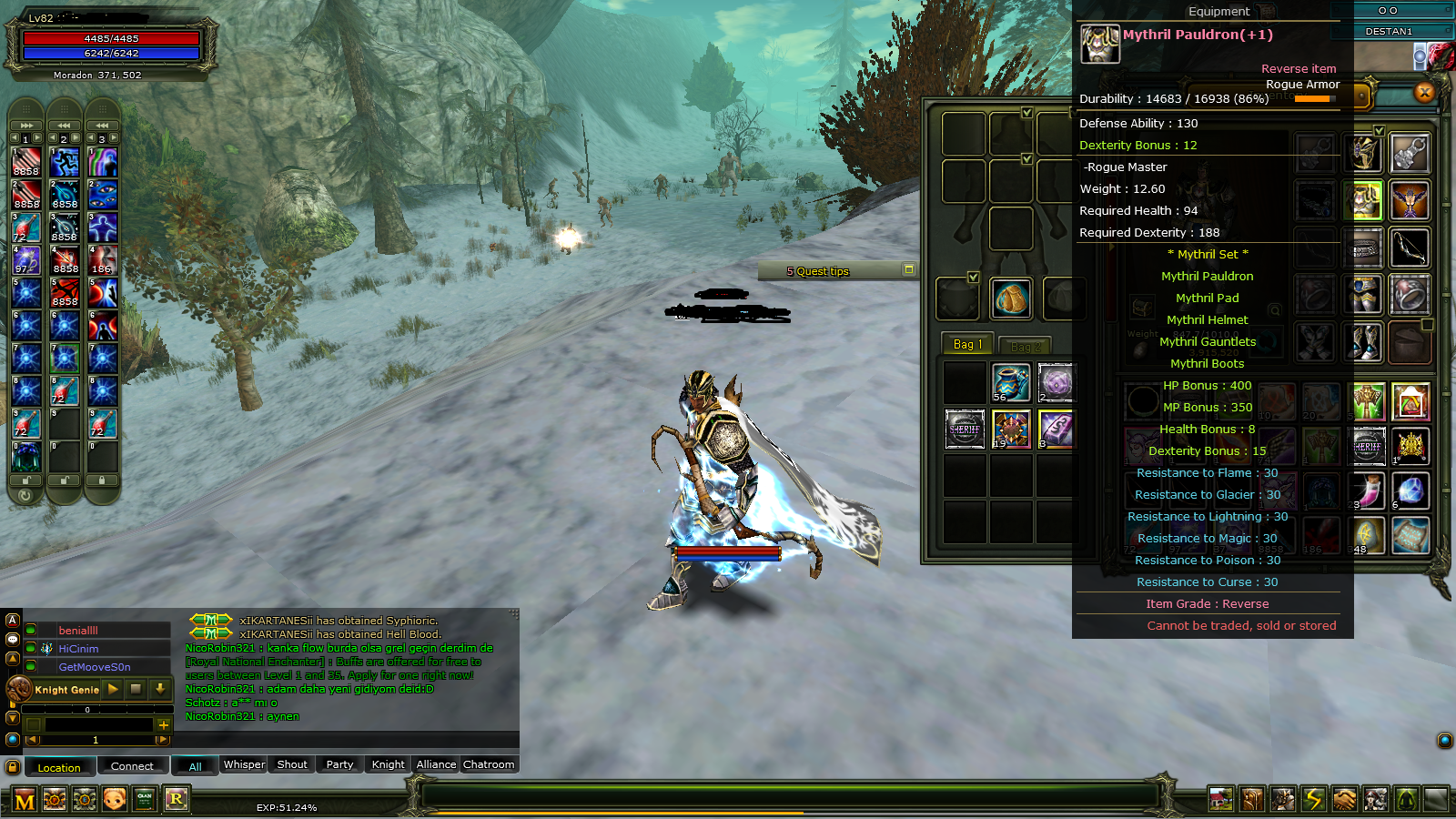 Knight Online Destan 7 QUEST BOW 7 MİTHRİL SET HUMAN ROGUE YAN CHAR B