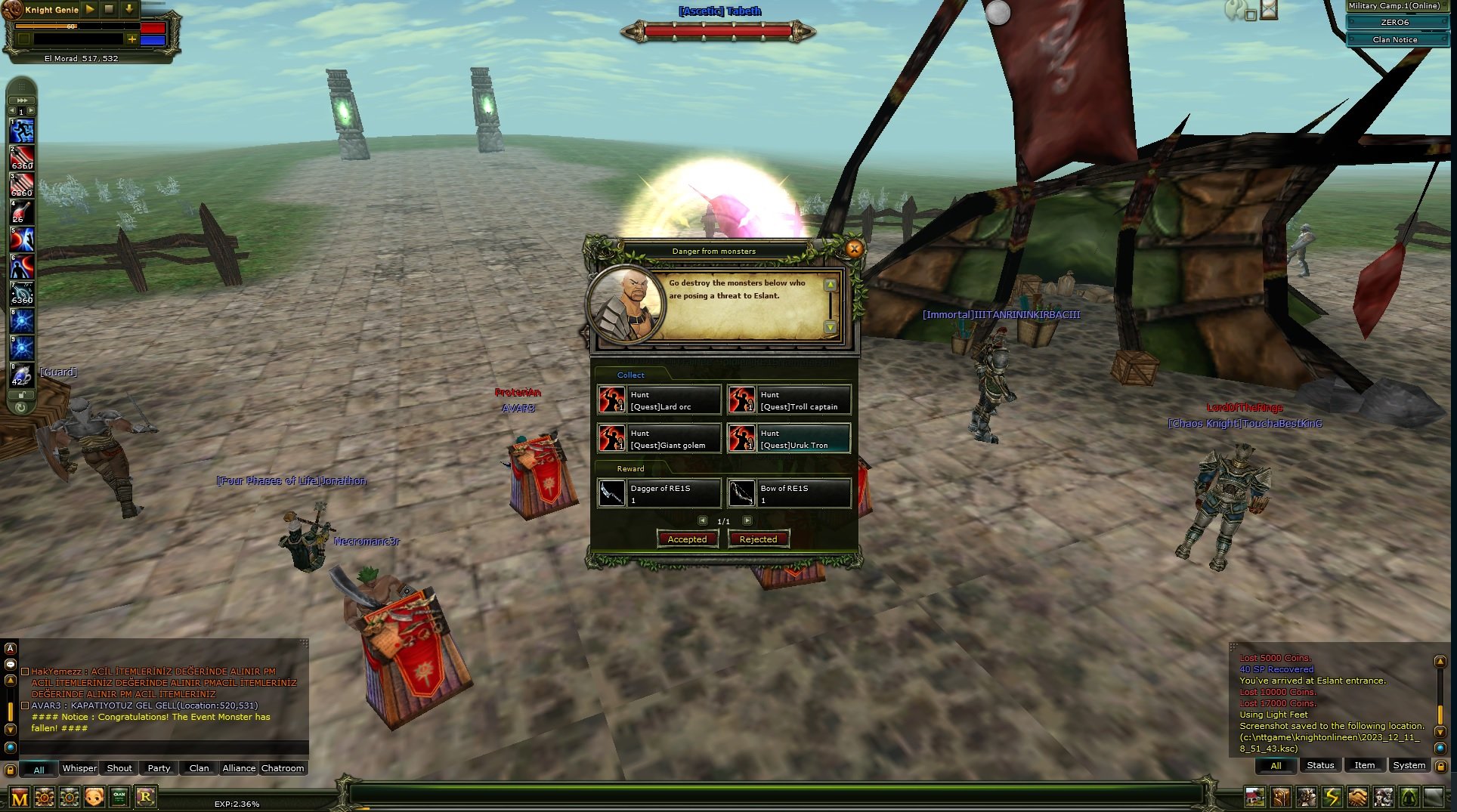 Knight Online Zero 81 LW ROGUE 70 SKILİ AÇIK QUEST GÖREVİ HİÇ YAPILMAM