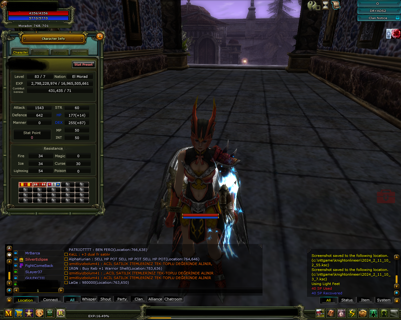 Knight Online Dryads 83/7 Human 7 DEX-90 DEF Dryads Kız Okcu