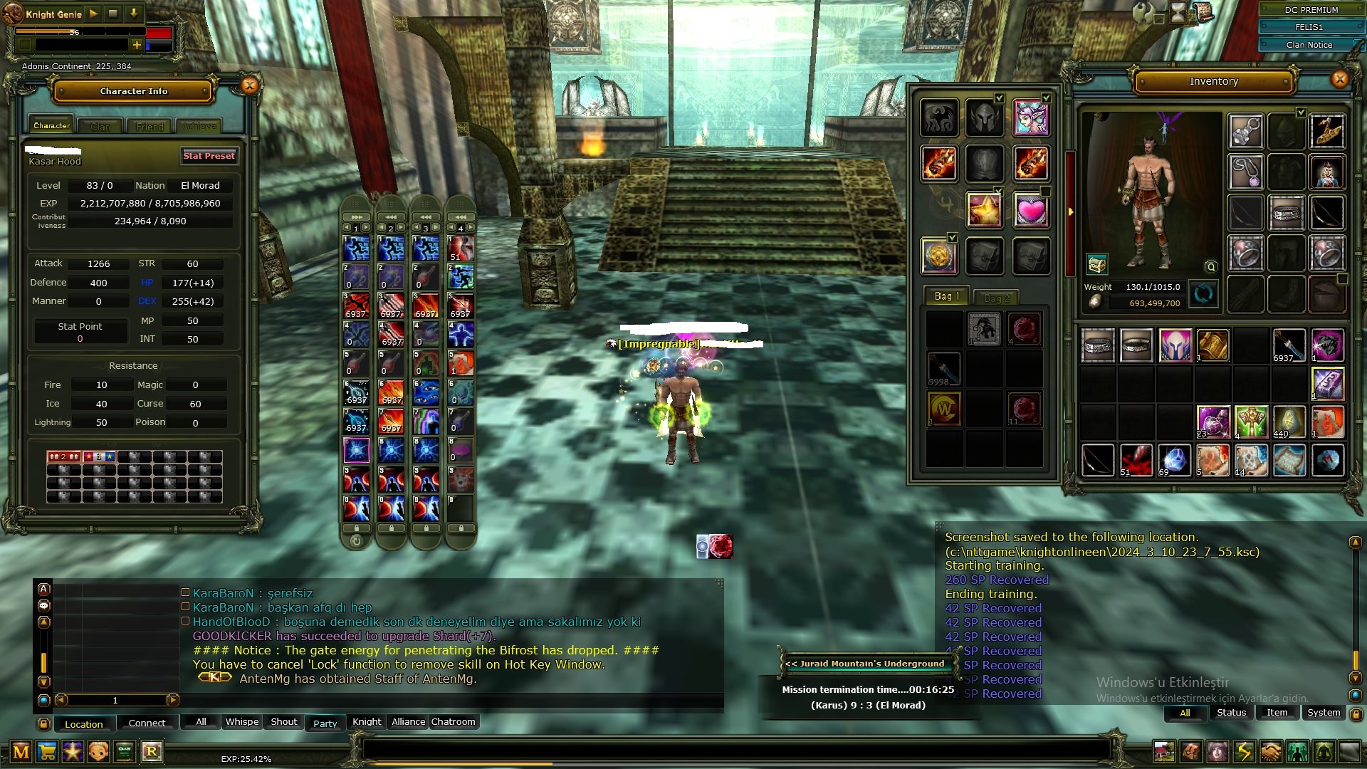 Knight Online Felis 83 lvl 90 def 5 dex okçu 82 lvl priest