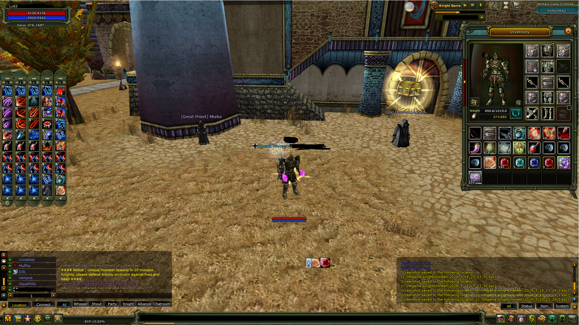 Knight Online Pandora ACİLL Tek hesap 2 83lvl karakter 83 LVL ASAS (10