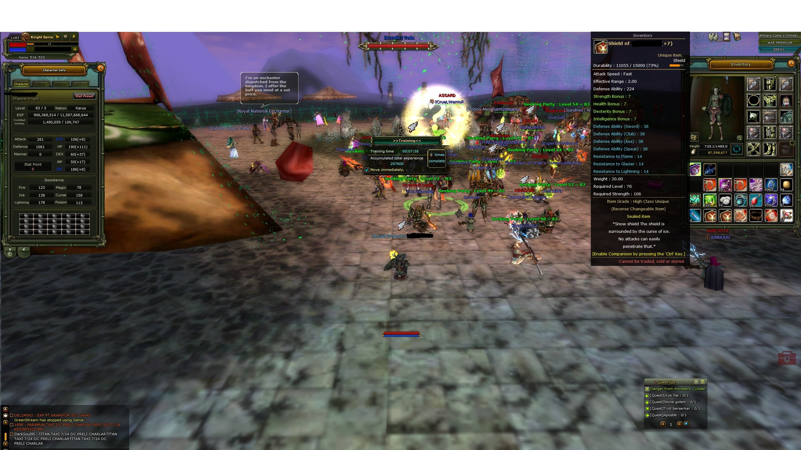 Knight Online Zero 83/3 100 DEF QUEST 7 Shield