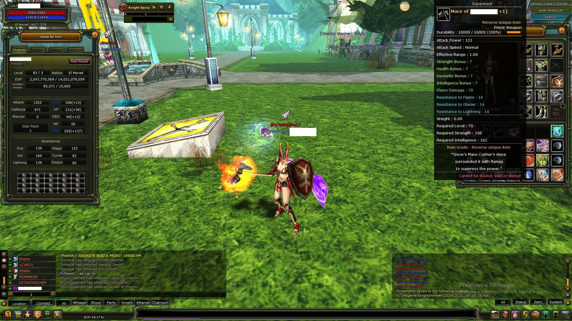 Knight Online Zero 83 REB 5 HUMAN PRİEST 7 QUEST MACE 6 QUEST KALKAN