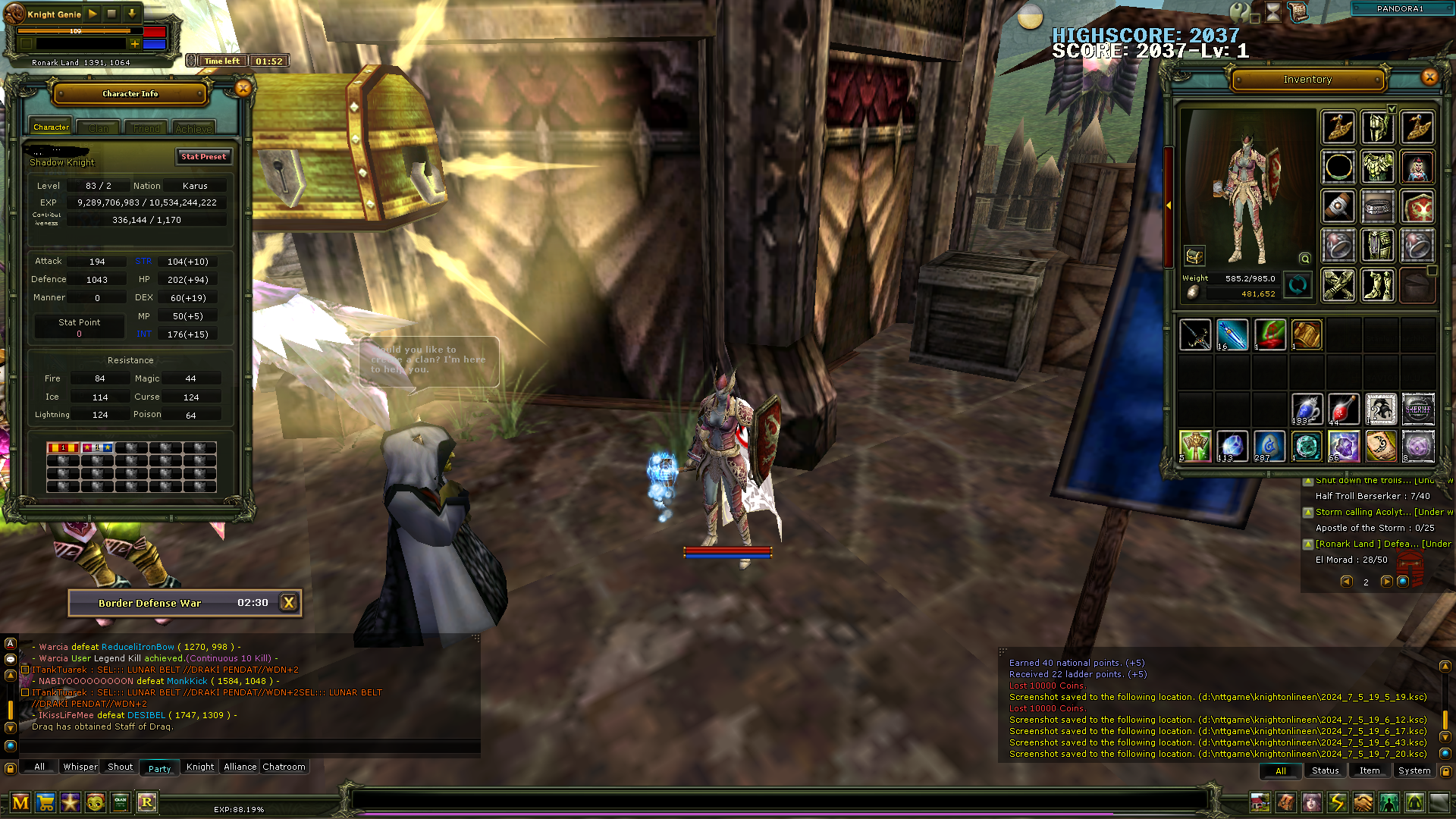 Knight Online Pandora 83/2 % 90 priest quest 6 ms ve 5 kalkanı vardır