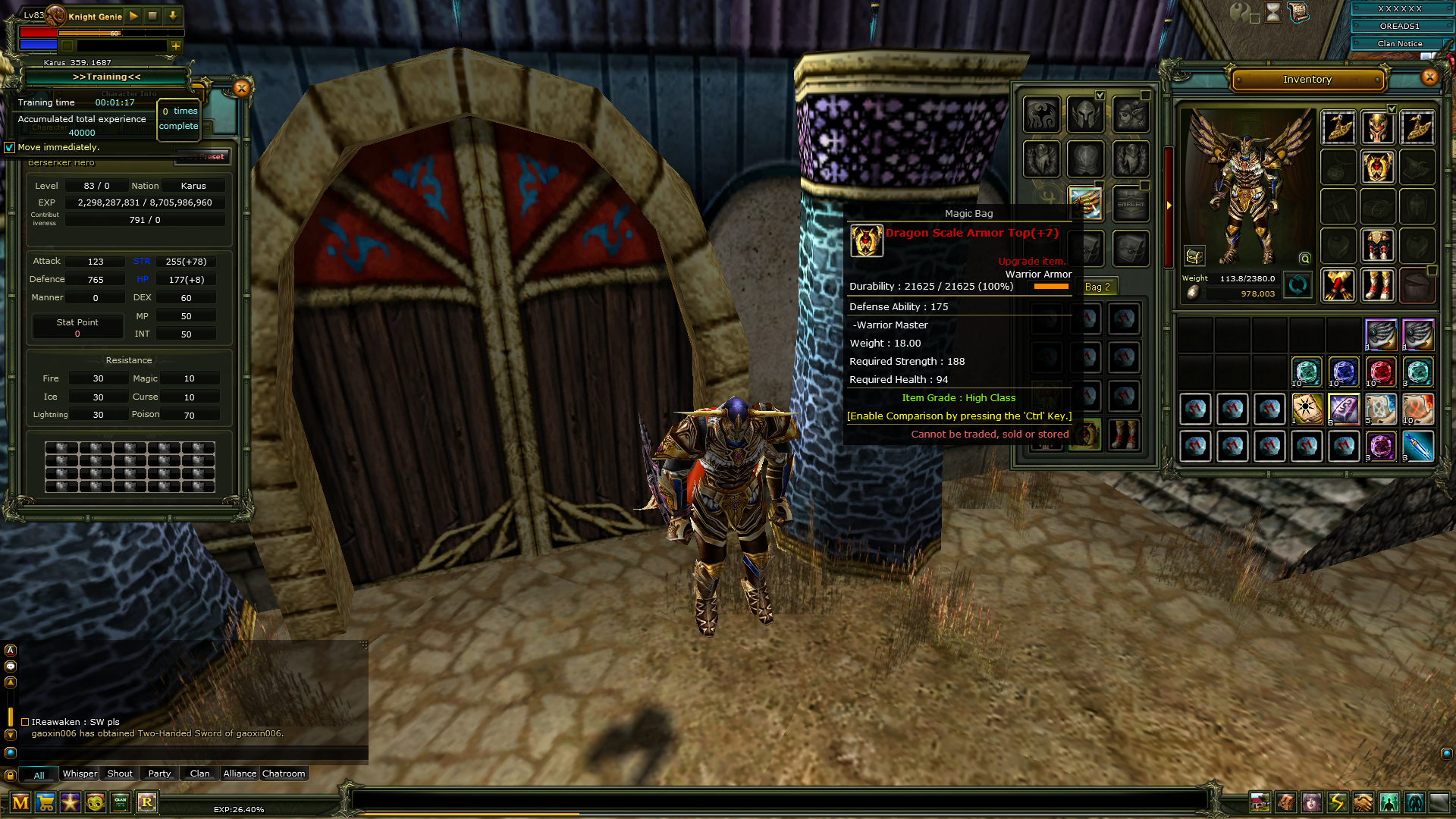 Knight Online Oreads 83 LEVEL FARM WARRİOR 70 70