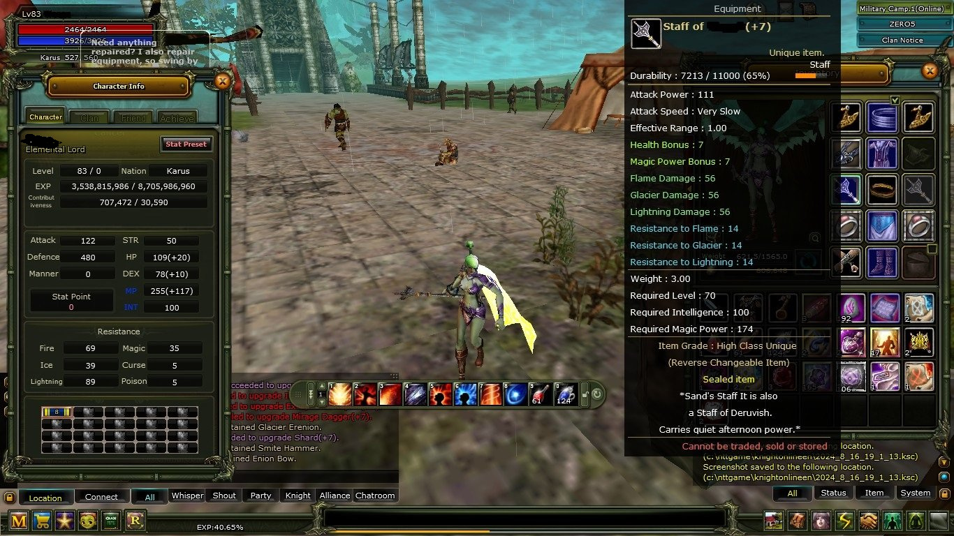 Knight Online Zero Zero 83 level mage 7 quest staff no reb