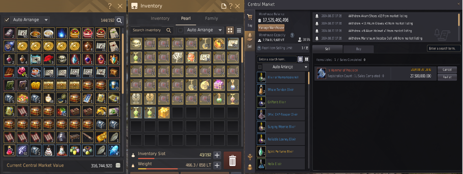 Black Desert Online EU Bölgesi 289AP/379DP/2 PEN BS/ HP POT /MP POT/