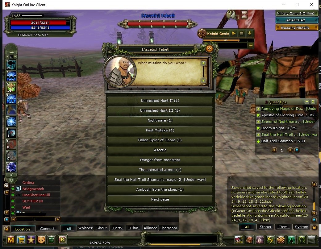Knight Online Agartha 83 % 72 Priest. Quest Duruyor. Görevlerin % 90ı