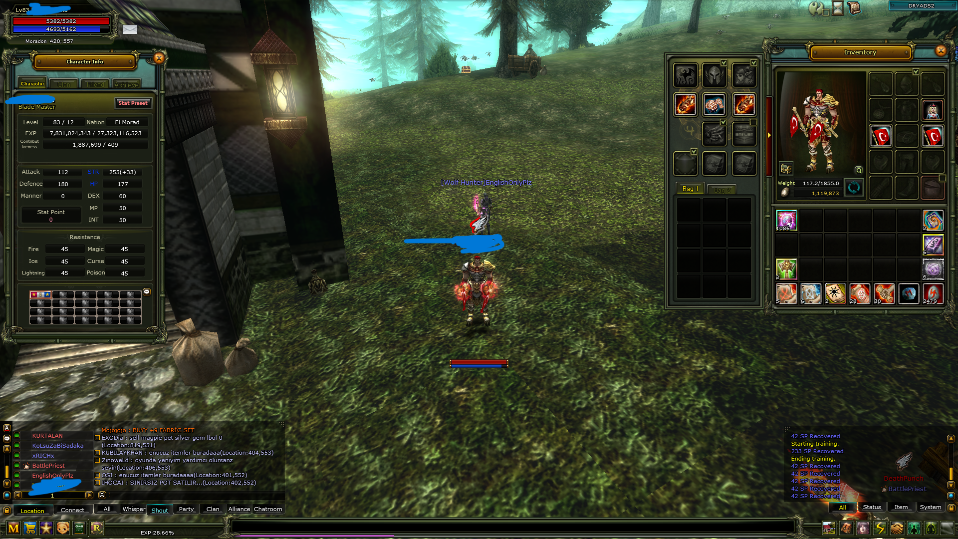 Knight Online Dryads 83/12 HUMAN WARİOR SATILIR 9 STR 100 DEF