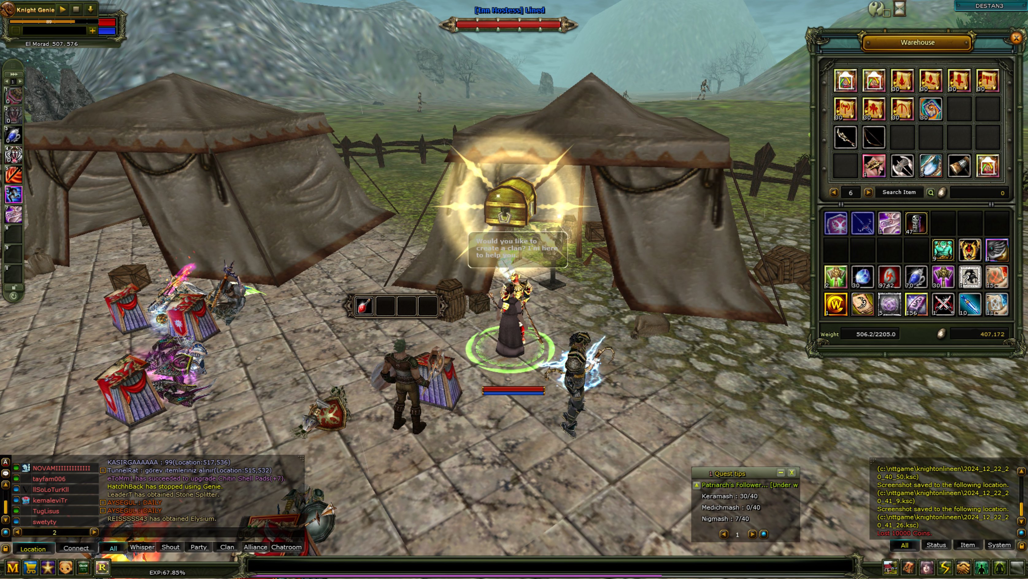 Knight Online Destan 83/1 Warior 7 görev itemli, 83 lvl Rogue 8 Flam