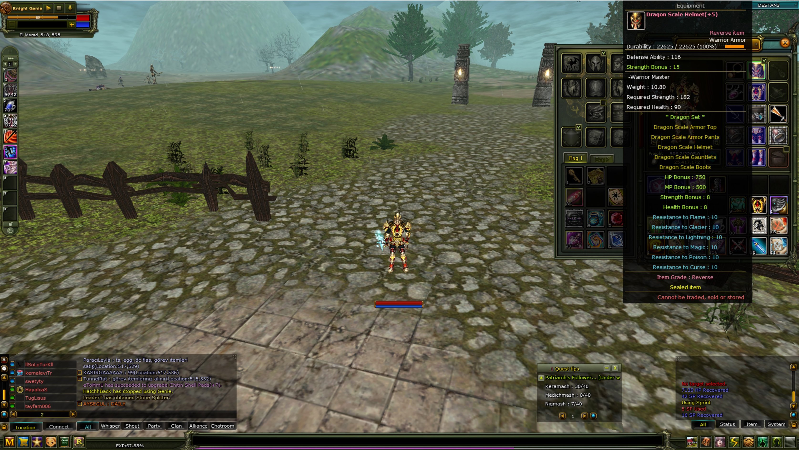 Knight Online Destan 83/1 Warior 7 görev itemli, 83 lvl Rogue 8 Flam