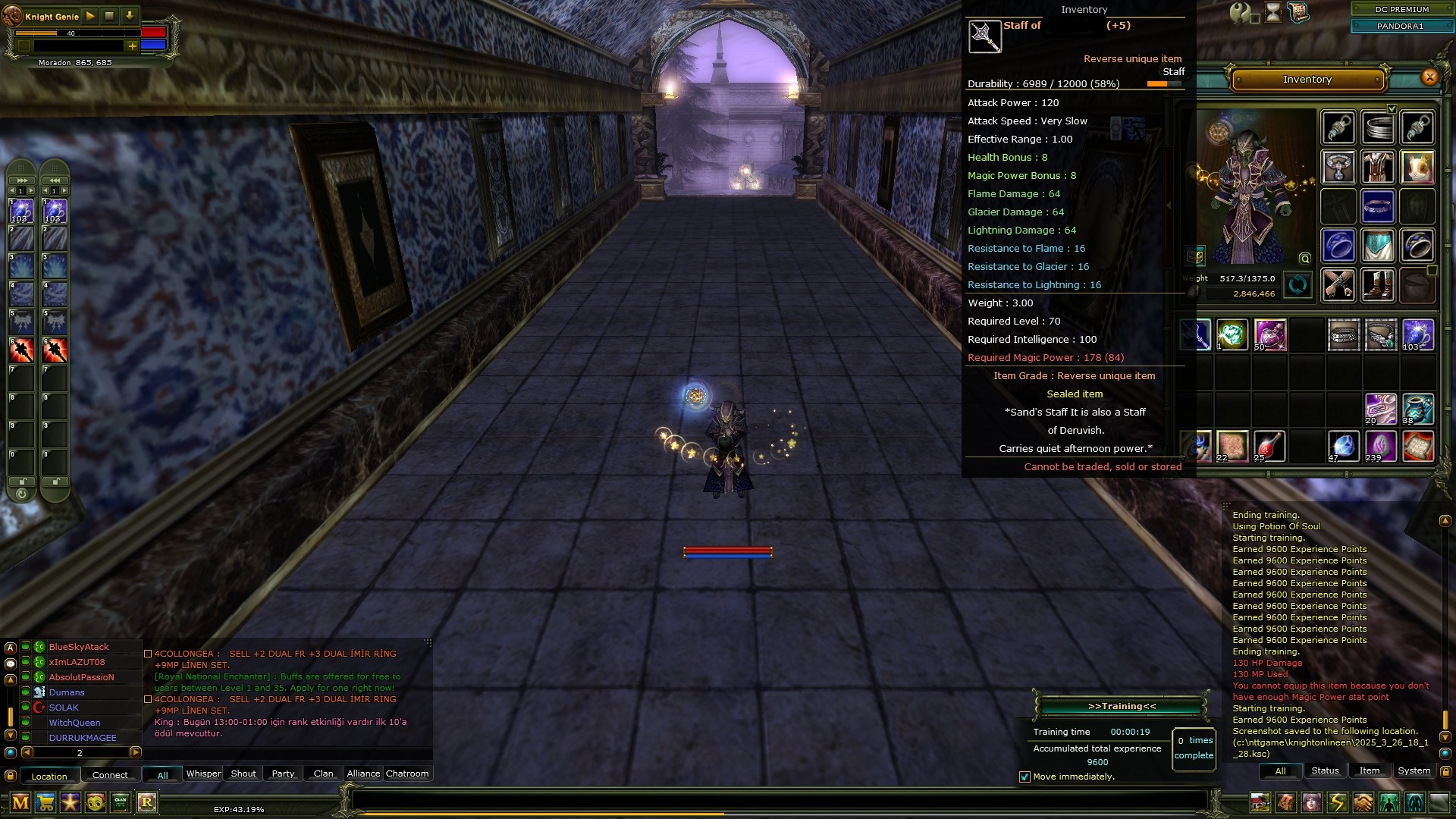 Knight Online Pandora 83 level E / 8 Quest Staff'lı Karus MAGE