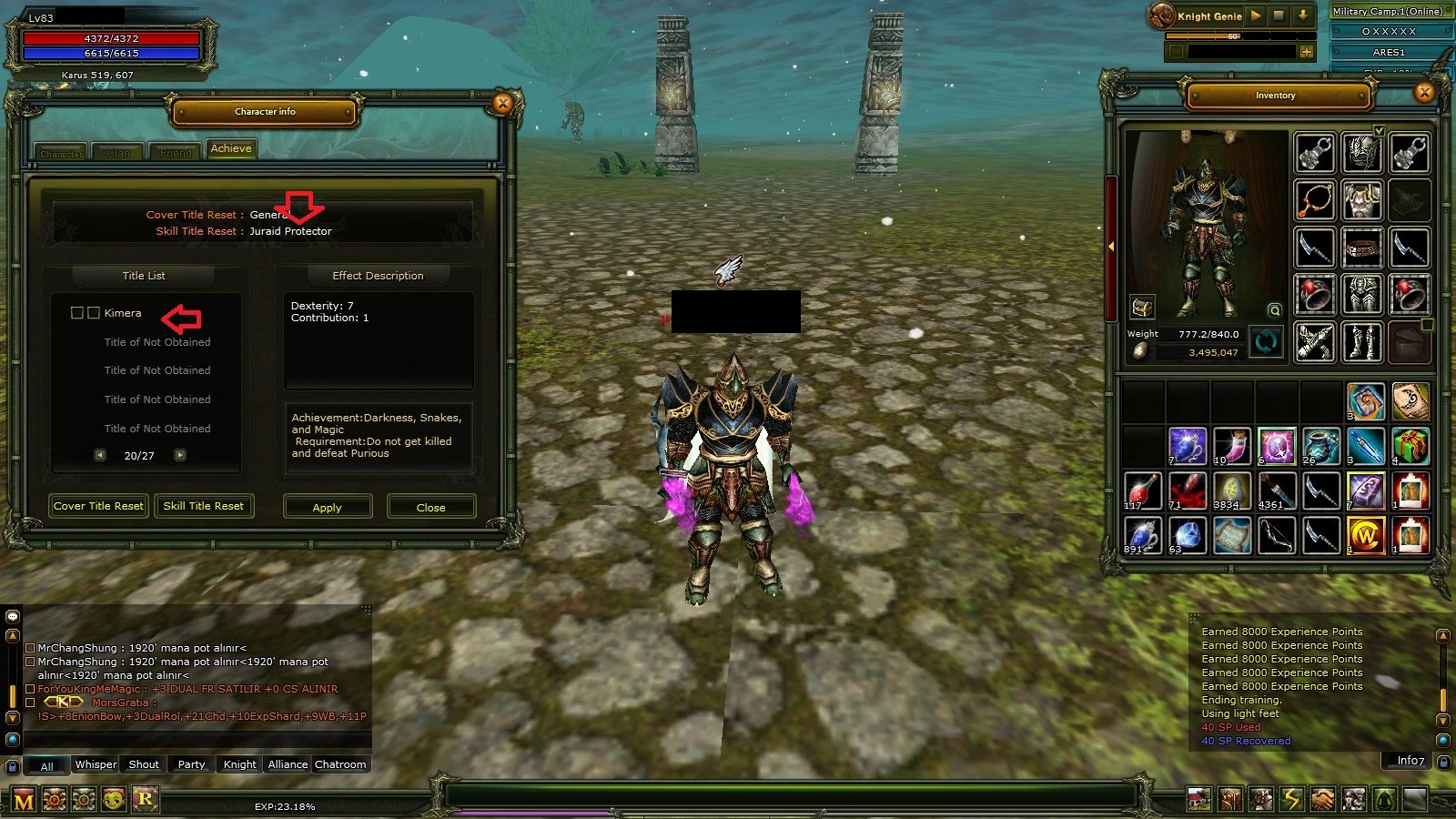 Knight Online Oreads 83/1 7dex 100def 640k np karus asas