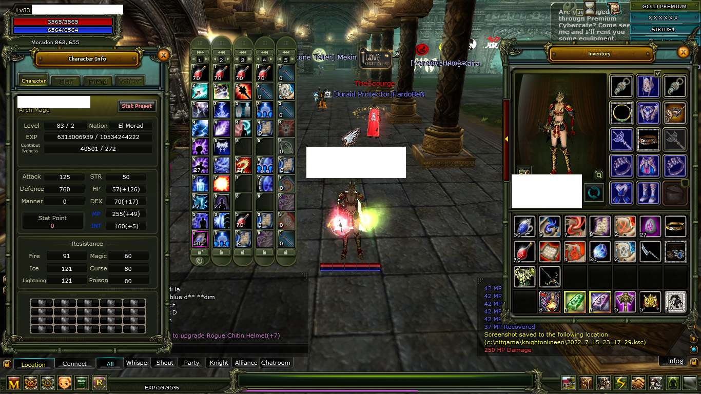 Knight Online Sirius SİRİUS - 83 2 REBLİ FULL İTEMLİ HUMAN KIZ MAGE