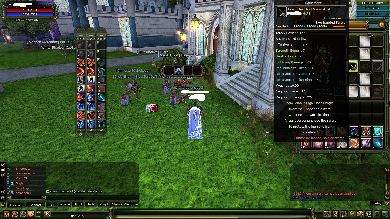 Knight Online Minark 81 lvl % 62 Warior 7 Quest Sword 7 Dragon Set