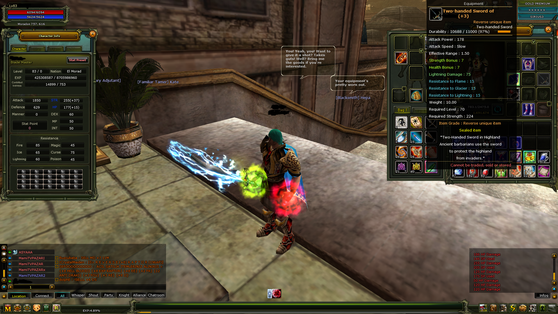 Knight Online Sirius 83 lvl human warrior reb 3 quest ms