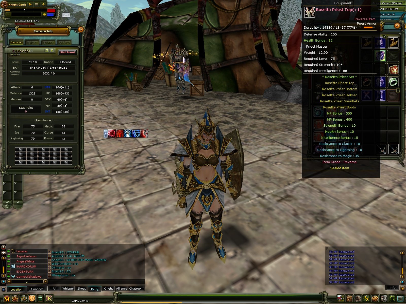 Knight Online Minark 83/5 Human MAGE 8 Quest Rons SET