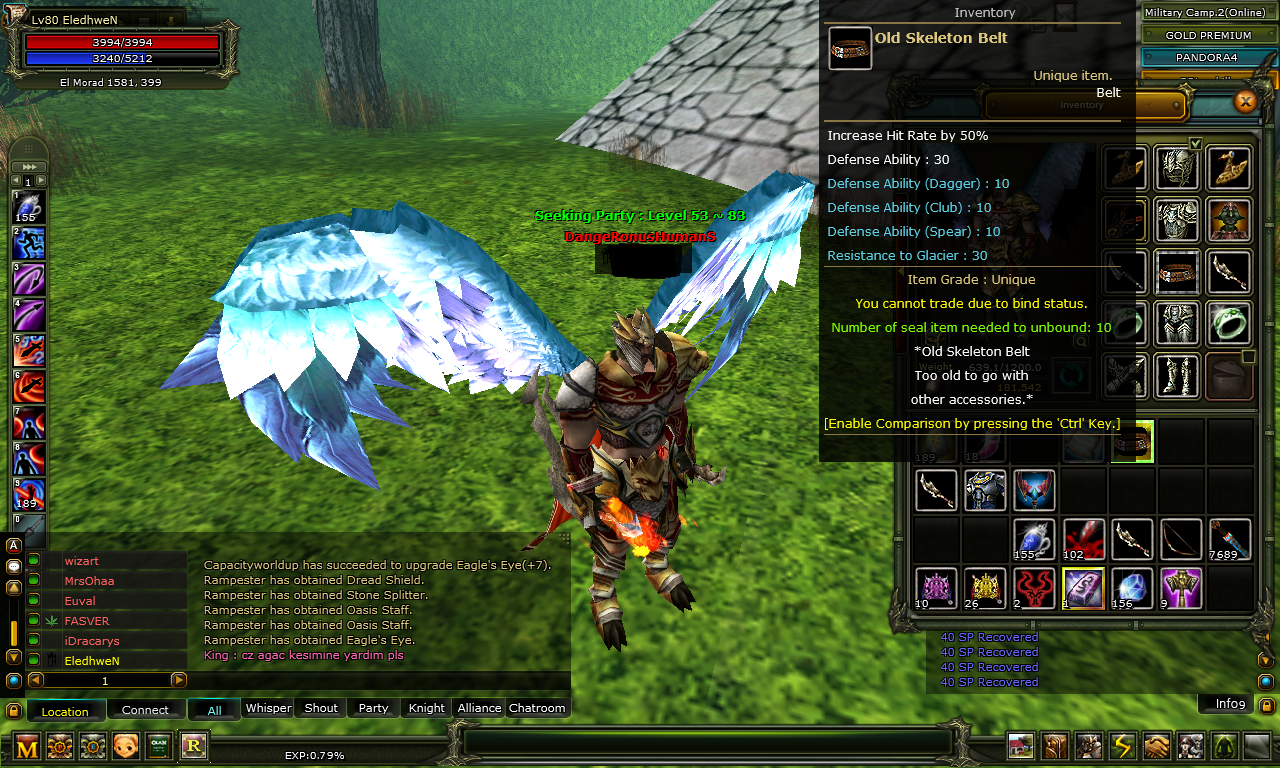 Knight Online Pandora Pandora 80 level Rogue CP (80) açık Flame shard