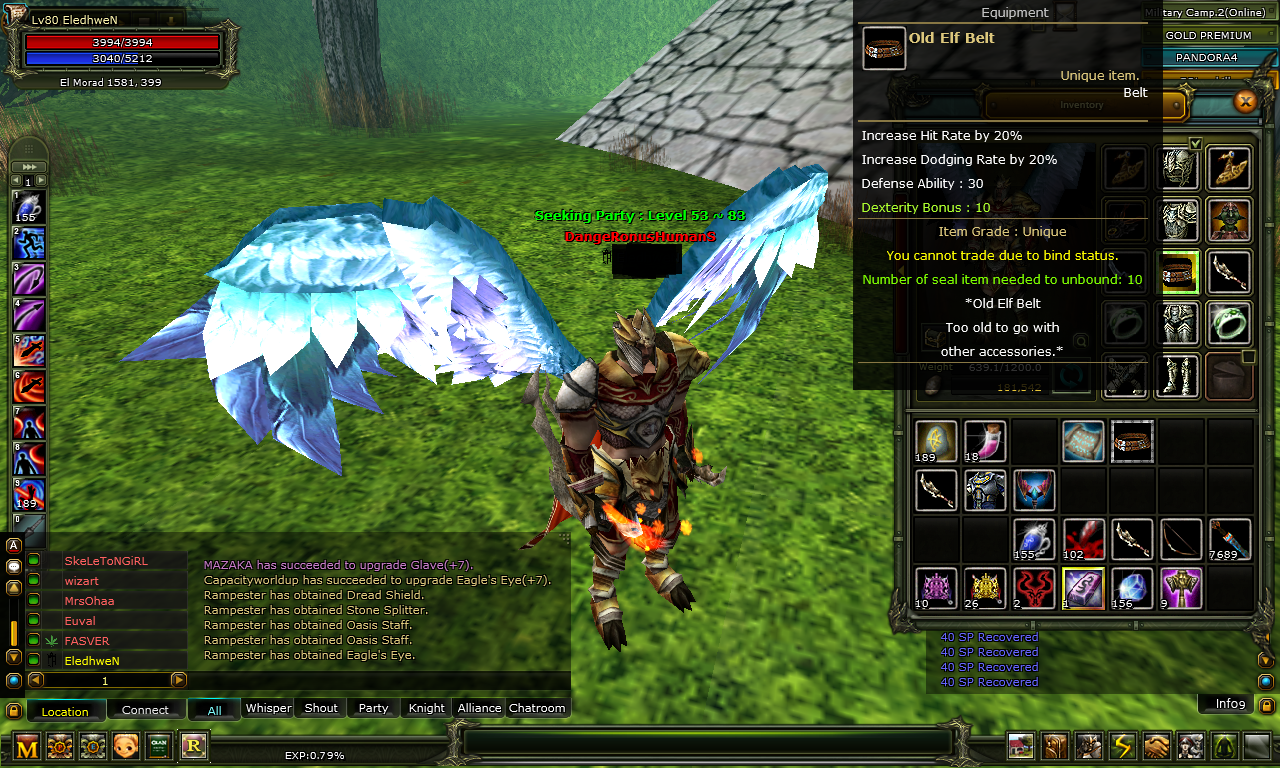 Knight Online Pandora Pandora 80 level Rogue CP (80) açık Flame shard