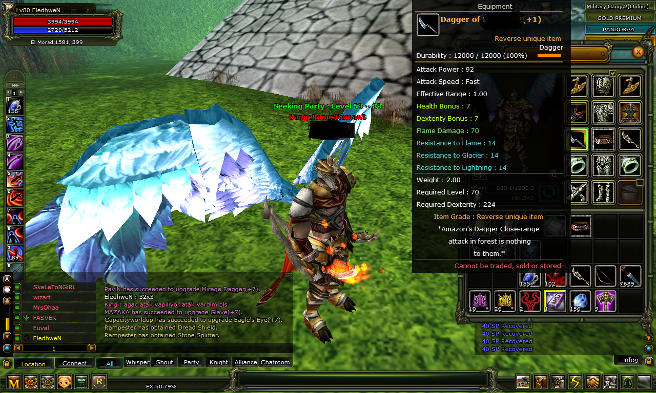 Knight Online Pandora Pandora 80 level Rogue CP (80) açık Flame shard