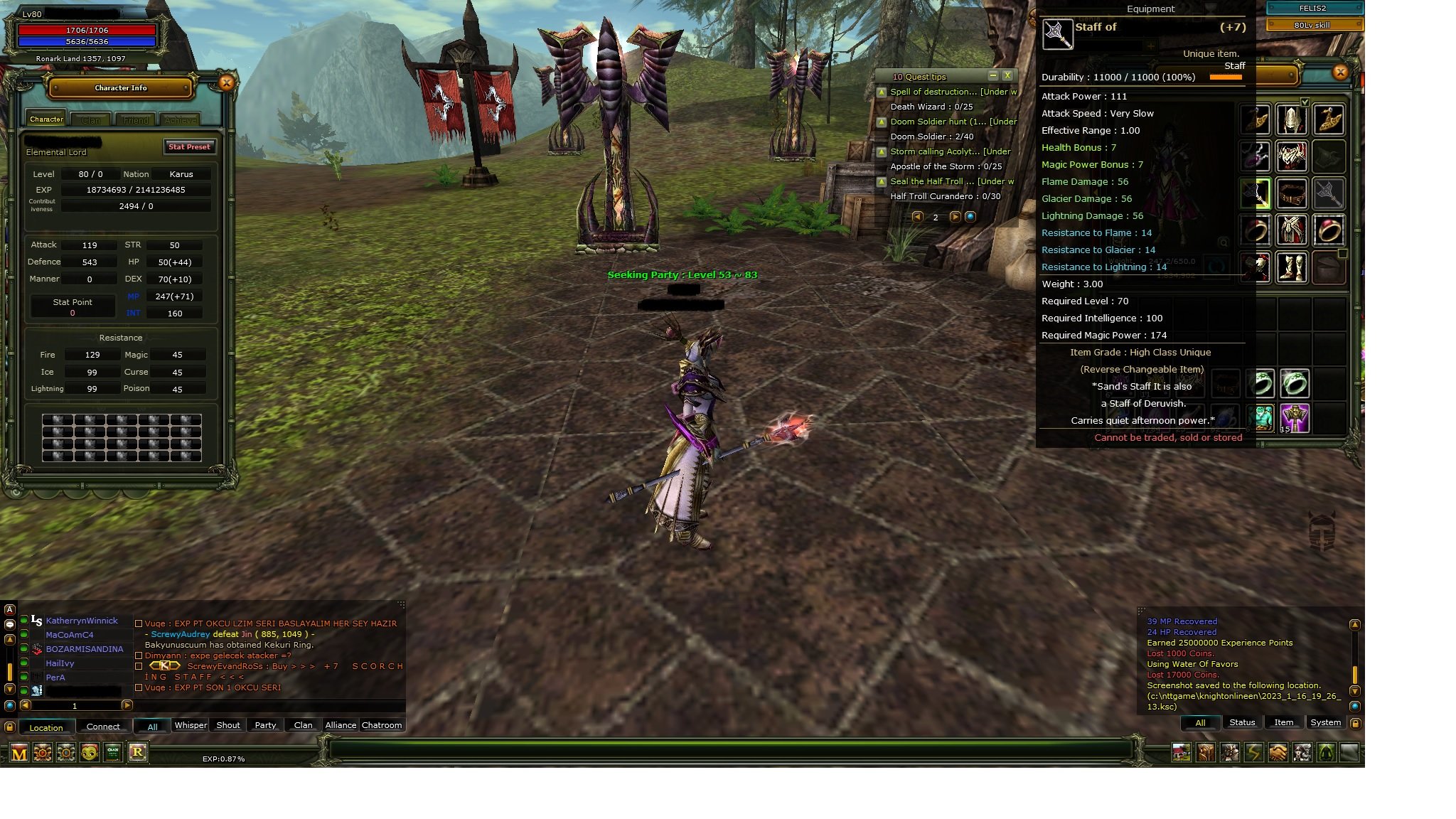 Knight Online Felis 80 Level Mage 7 Quest Staff