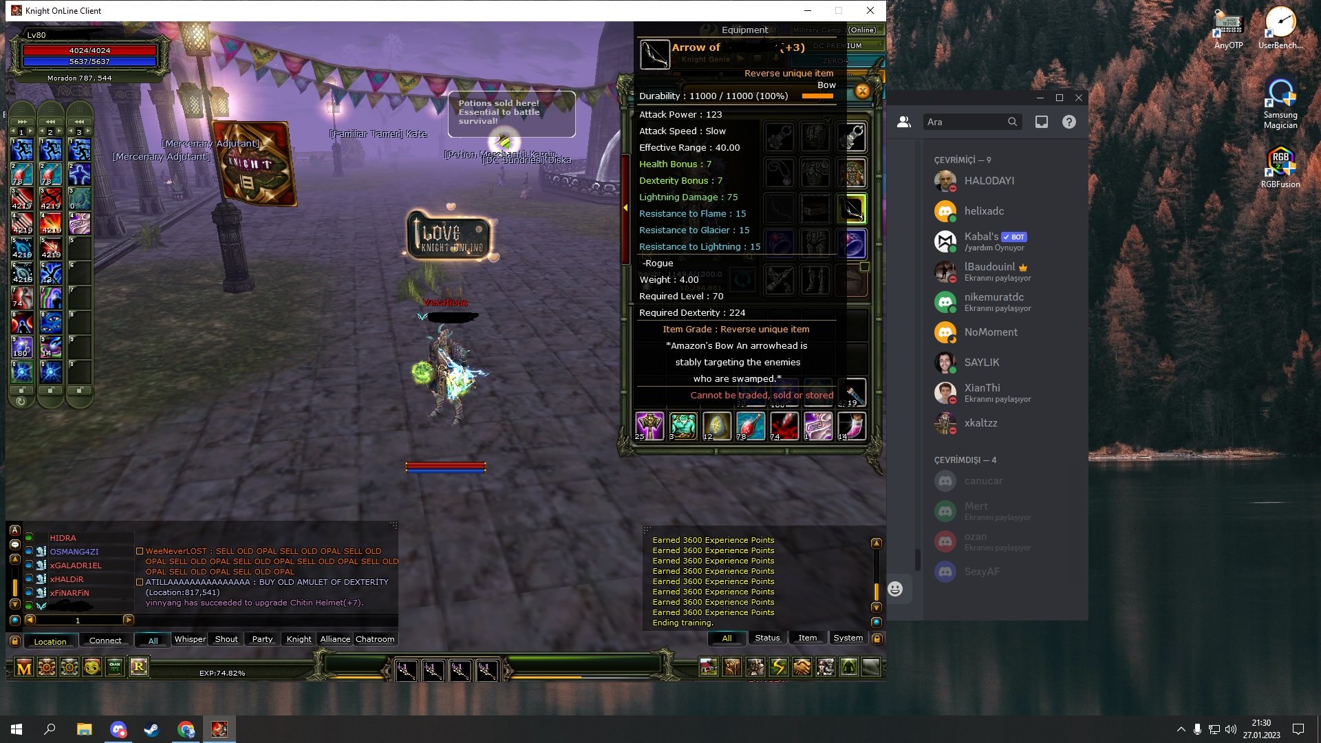 Knight Online Zero 3 REB QUEST BOW 80 LVL % 100 30K NP 40DEF DUAL OLD