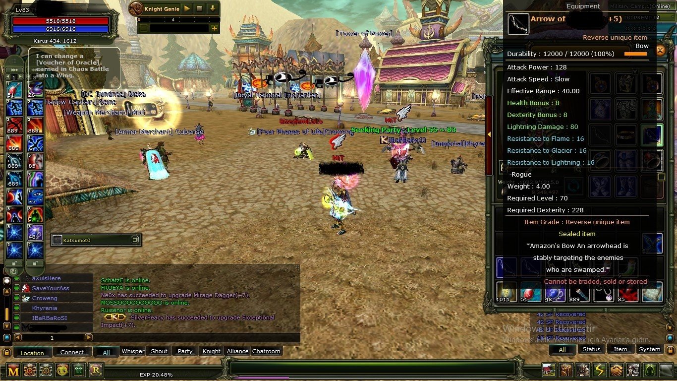 Knight Online Account ACİL SATILIK83/ 8 ROGUE MYRTL SETLİ 8 QUEST BOW
