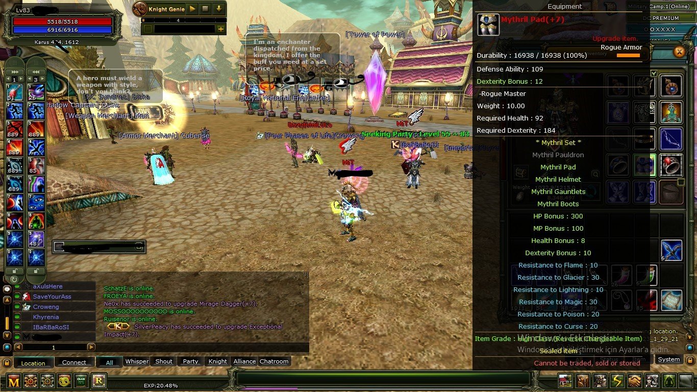 Knight Online Account ACİL SATILIK83/ 8 ROGUE MYRTL SETLİ 8 QUEST BOW
